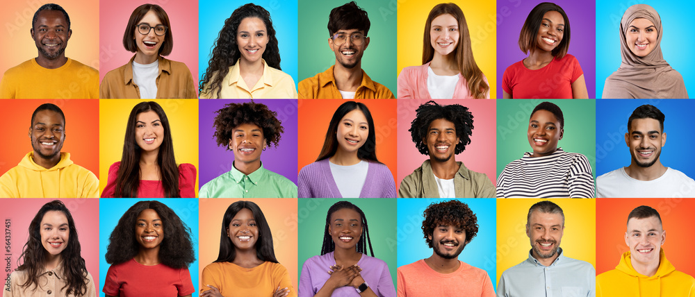 Group of happy people of different nationalities and cultures over ...