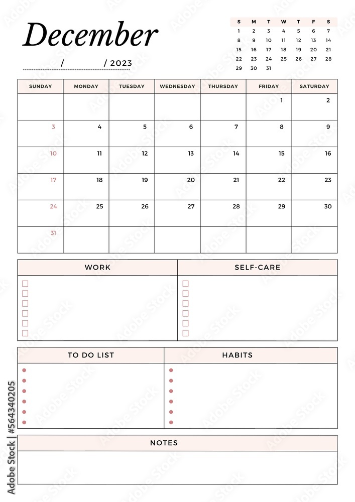 Pink Minimalist Monthly Calendar 2023 Planner Stock Illustration ...