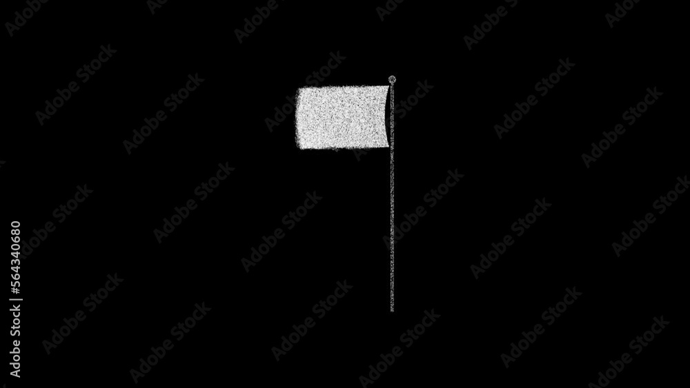 3d Flag On Flagpole Rotates On Black Background Object Consisting Of White Flickering Particles