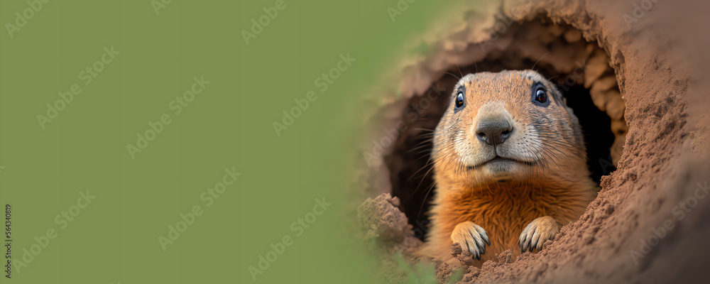 Groundhog Peeking out of Burrow Hole, Groundhog Day Concept, Social ...