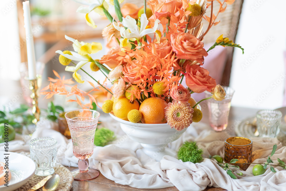 Citrus orange tablescape table Stock Photo | Adobe Stock