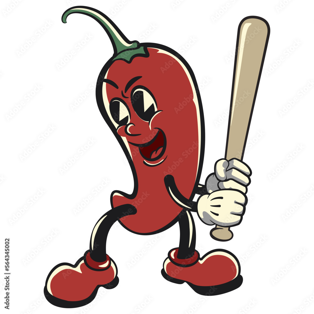 vector vintage illustration of a red chili king mascot cartoon ...