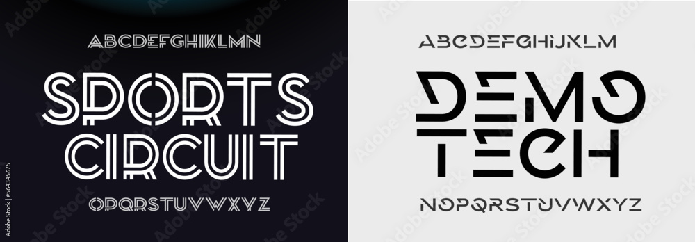 Tech style alphabet. Thin segment line font, minimalist type for modern ...