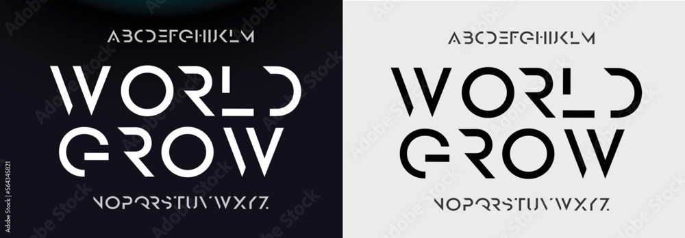 Tech style alphabet. Thin segment line font, minimalist type for modern ...