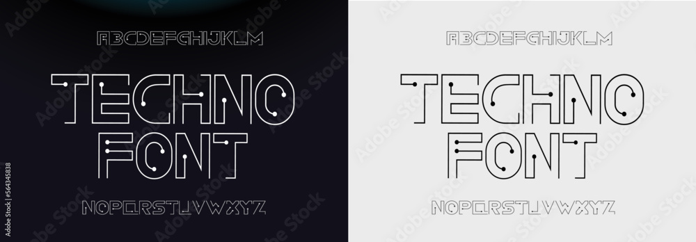 Tech style alphabet. Thin segment line font, minimalist type for modern ...