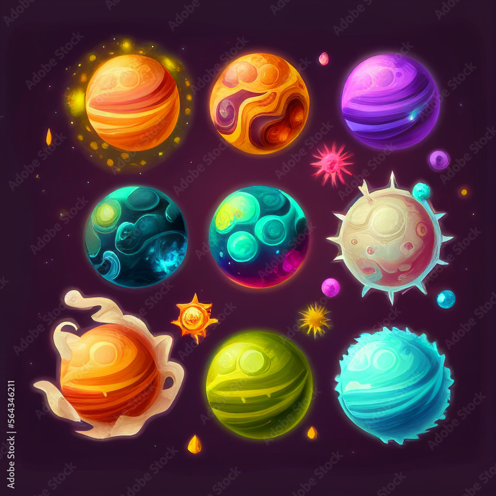 Cartoon Planets for Game Design - A Set of Game Assets Depicting ...
