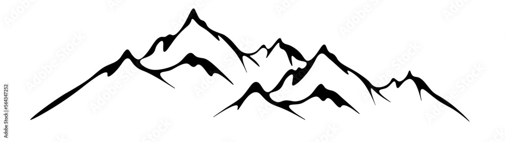 Black silhouette of mountains peaks landscape banner panorama ...