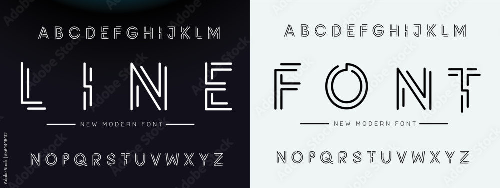 Two lines modern tech font. Typography line fonts for tech, digital and ...