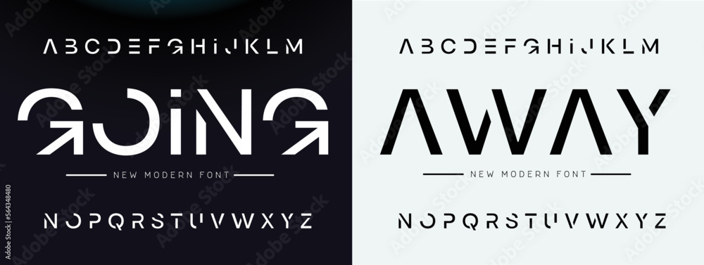 GOING AWAY Sports minimal tech font letter set. Luxury vector typeface ...