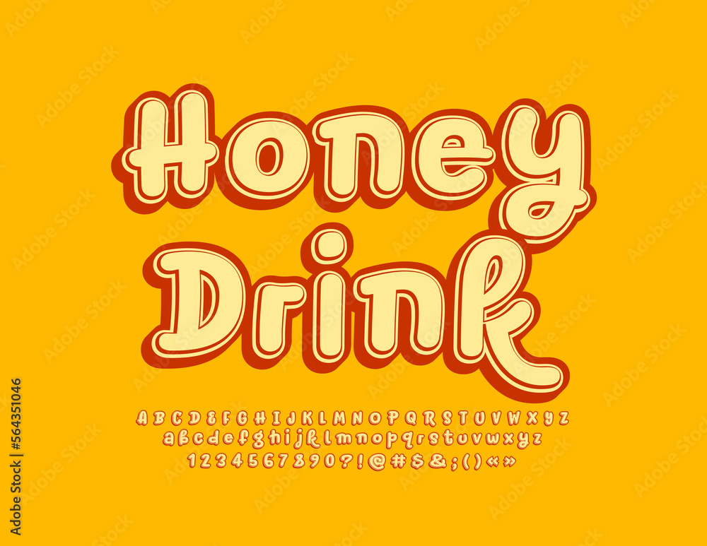 Vector bright Poster Honey Drink. Creative Font. Funny handwritten Alphabet Letters and Numbers ...