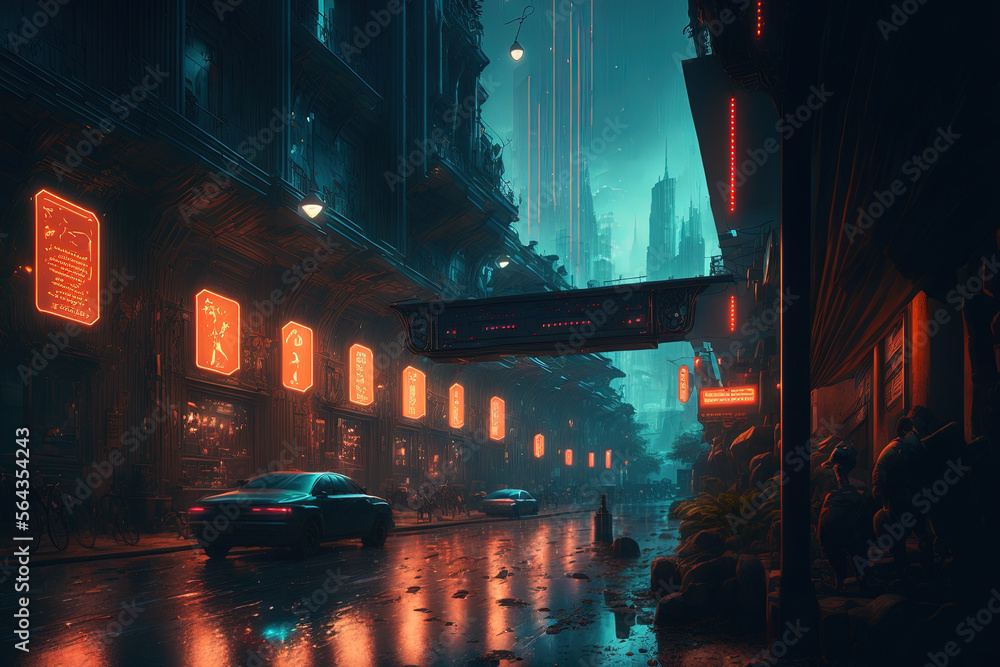 Neon Nightscape, bustling cyberpunk metropolis alive with activity ...