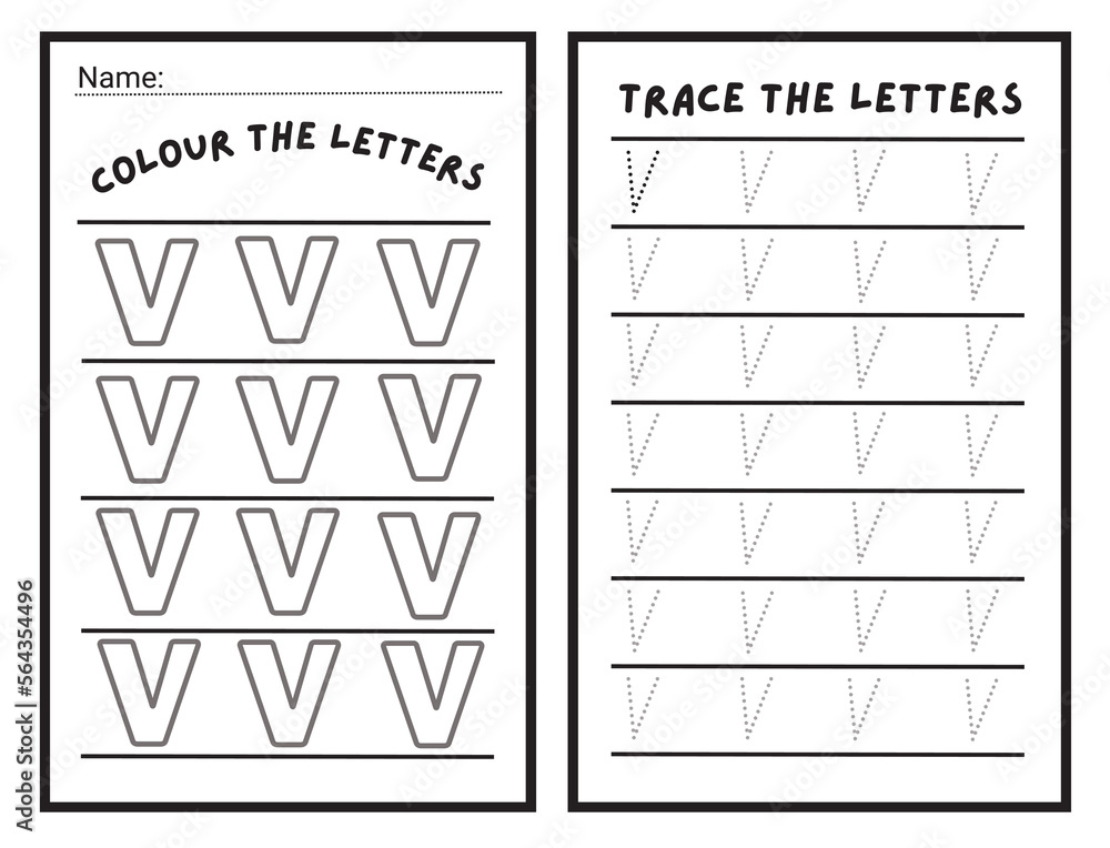 Alphabet letters tracing worksheet with alphabet letter V. Basic ...