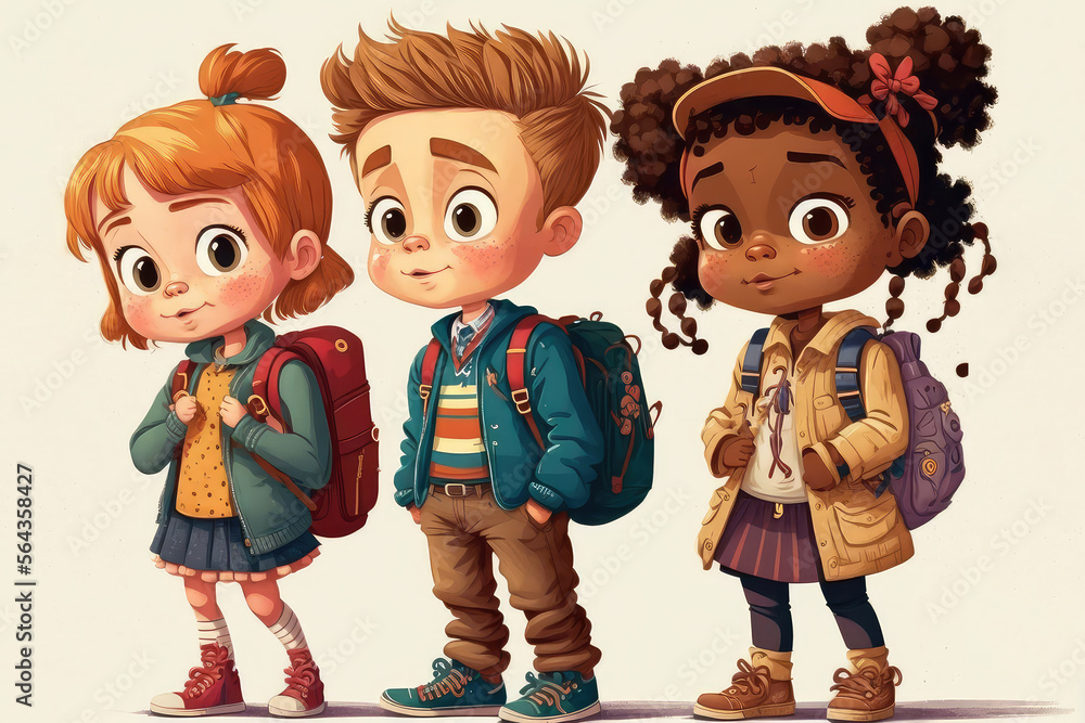 Back to school. Little children holding big school stationery. Long ...