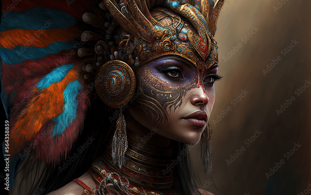Beautiful woman, tribal queen, tribe beauty, queen of carnival. Wearing ...