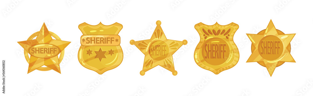 Golden Sheriff Badges with Star as Authority Sign Vector Set Stock ...