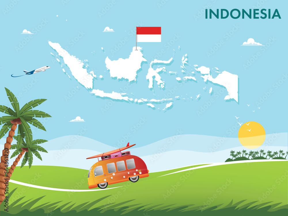 Indonesia map with travel and tourism theme vector illustration design ...