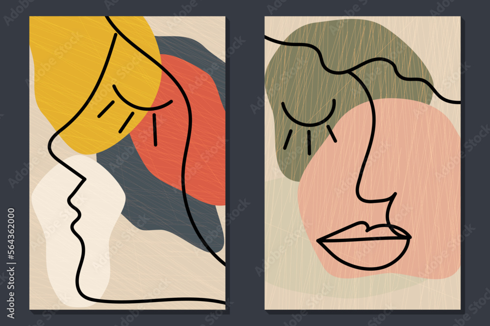 Modern abstract art face. Minimal shapes and lines. Home decor design ...