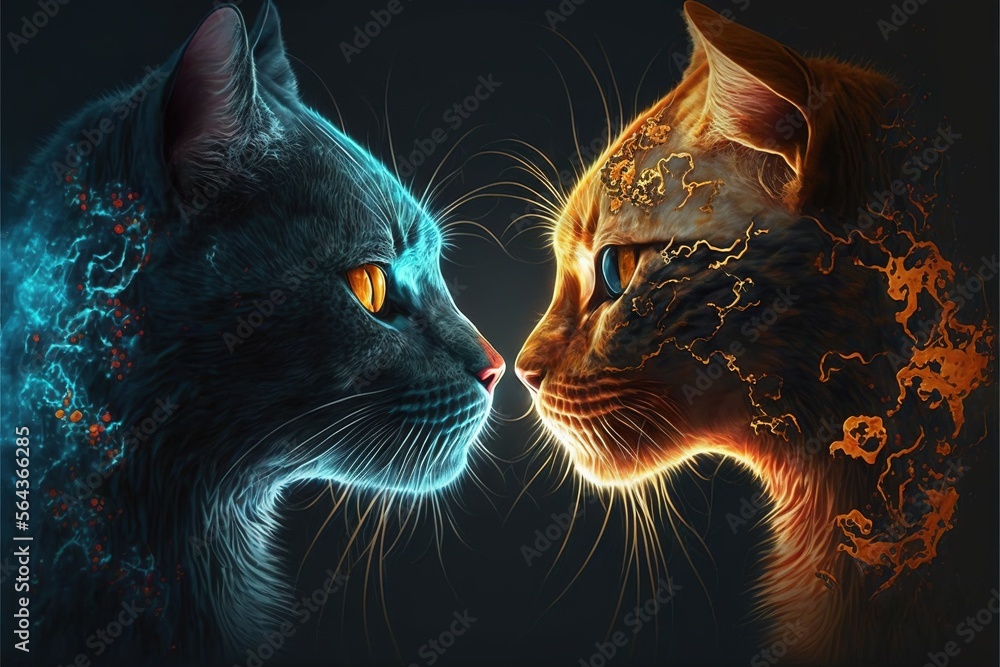 two cats are facing each other with their faces touching each other's ...