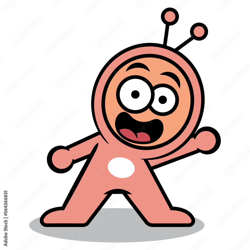 Cartoon illustration of Cute little Alien wearing pink costume with ...