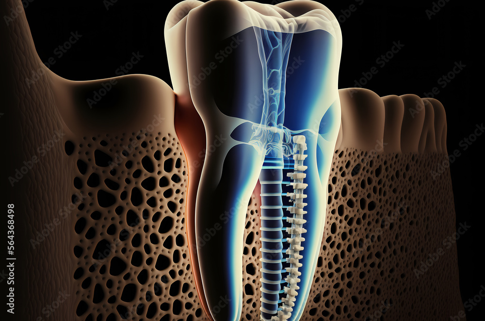 Computed tomography of an implant tooth attached to jaw with pin ...