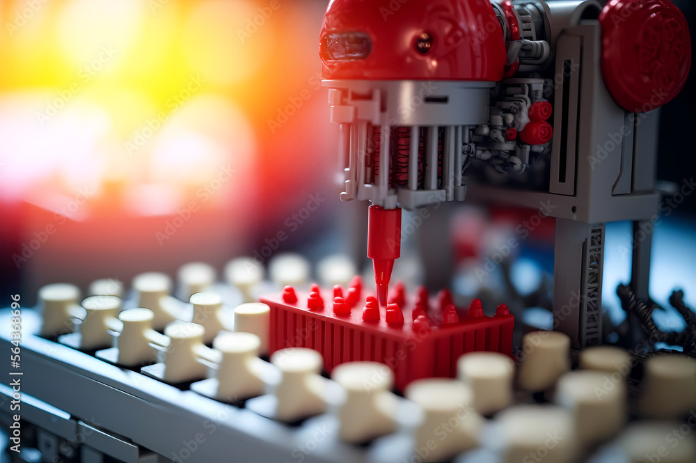 Cosmetics factory lipstick with robot arm. Concept makeup care plant ...