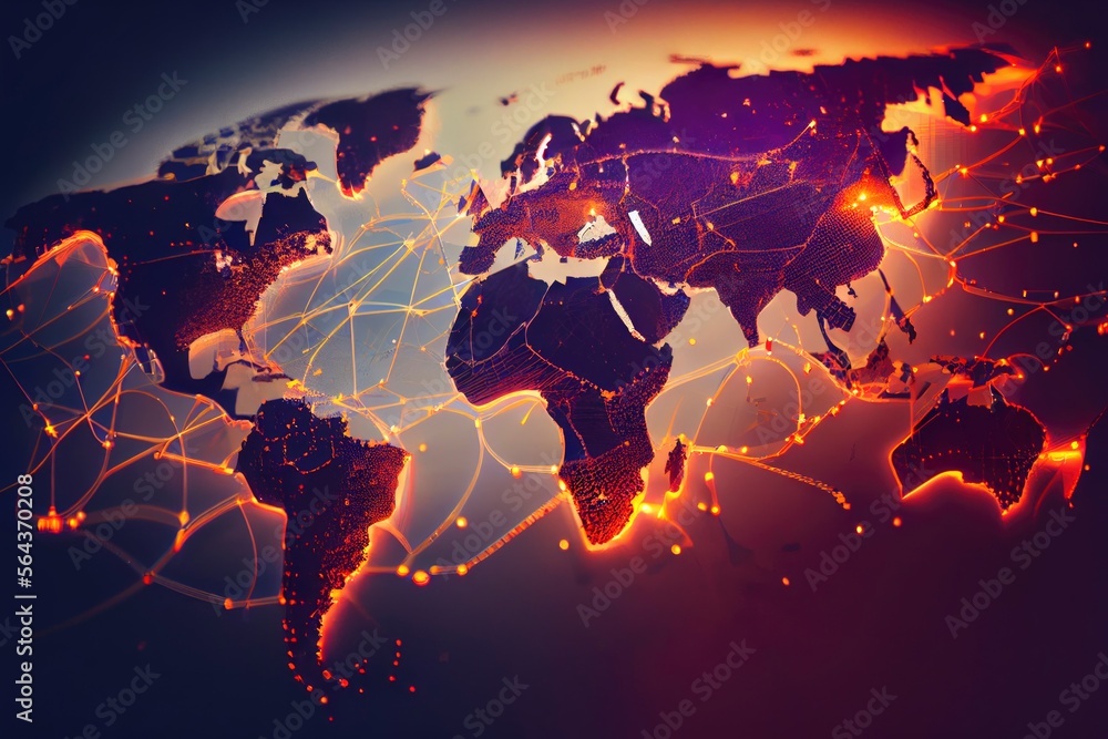 Light in the Dark: A World Map with Bright Points and Blue Background ...