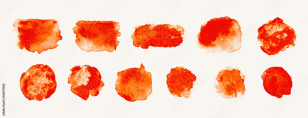 Vector illustration. Watercolor red paint spot collection. Ink brush ...
