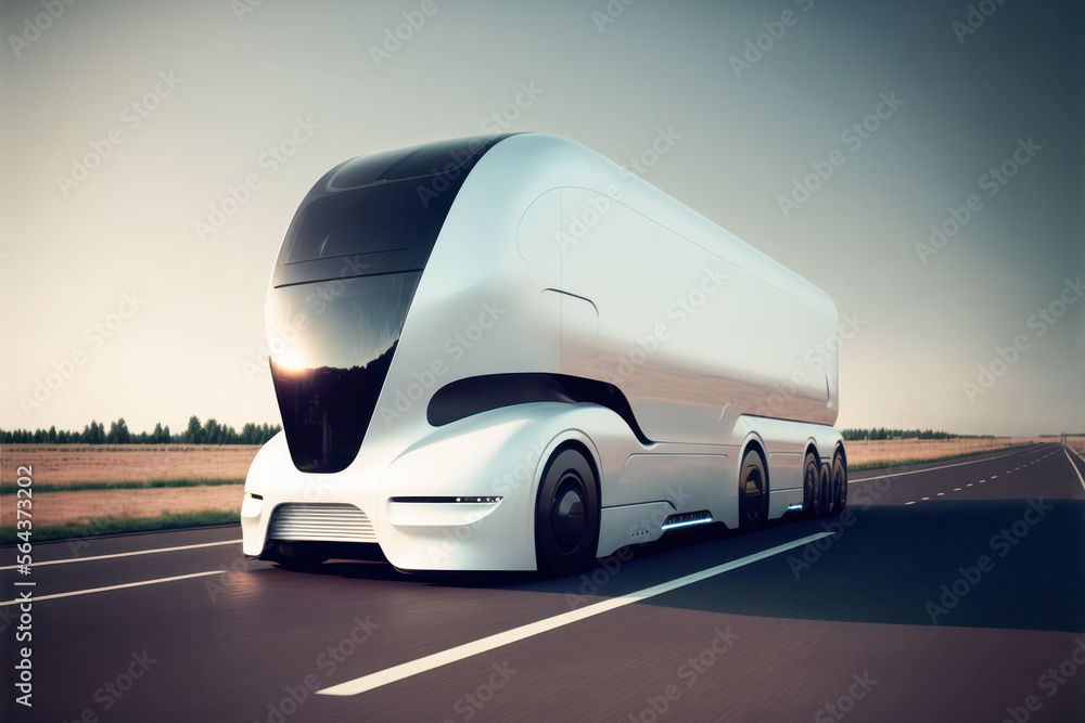 Driverless autonomous truck on the road. Generative AI. Stock ...
