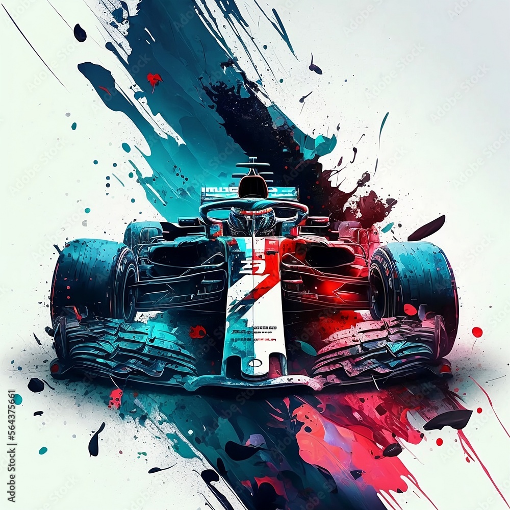 Formula 1 Car Illustration in Red and Blue Stock Illustration | Adobe Stock