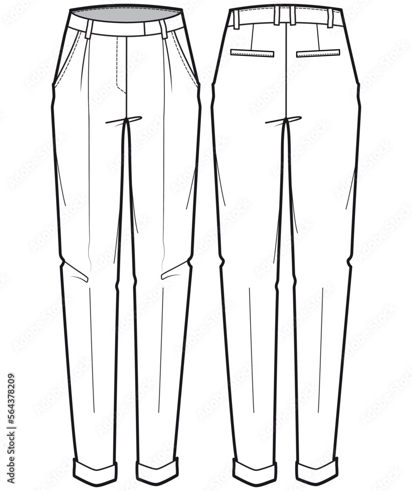 Women's mannish pants trouser design flat sketch fashion illustration ...
