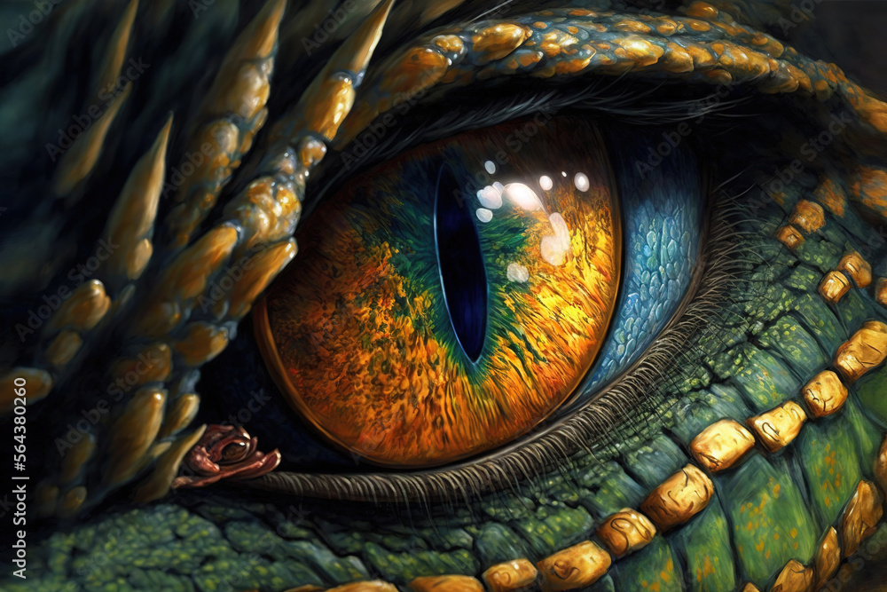 a close up of a dragon's eye, fantasy art illustration Stock ...