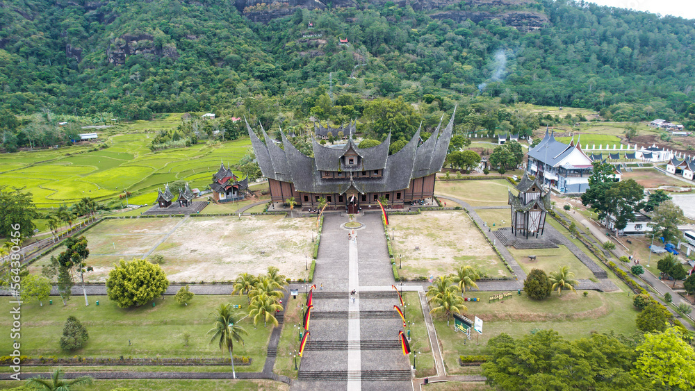 Aerial view of Istano Baso Pagar Ruyung, a heritage building with ...