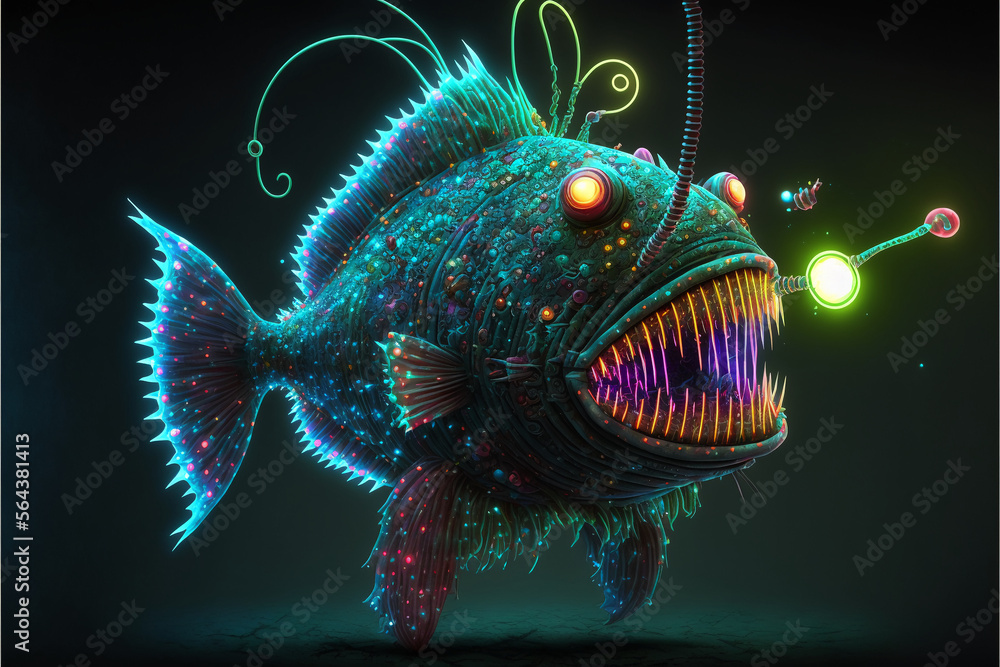 Neon angler fish. AI generation Stock Illustration | Adobe Stock