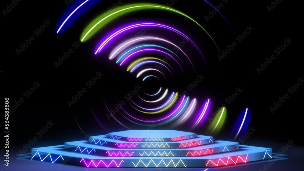 Stage Animation With Circle Animation Background Beautiful Neon Effects ...