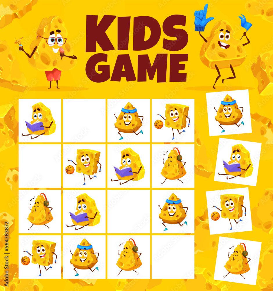 Sudoku game worksheet cartoon maasdam and gouda cheese characters. Kids ... Sudoku game worksheet cartoon maasdam and gouda cheese characters. Kids ...