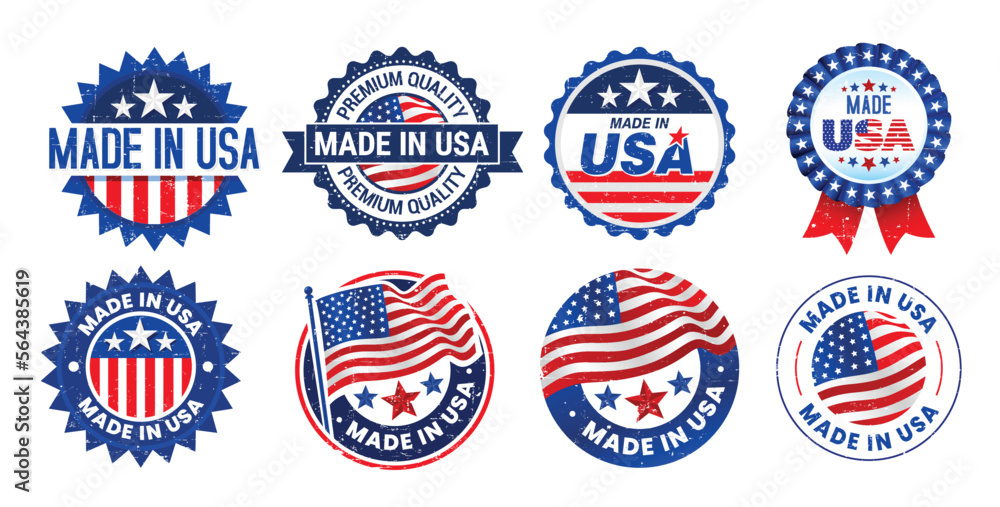 Modern grunge collection of Made in USA badge, emblem, sticker set with ...