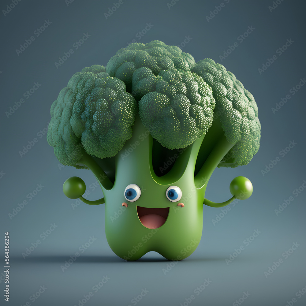 Happy Broccoli, 3D rendered illustration cartoon generative ai Stock ...