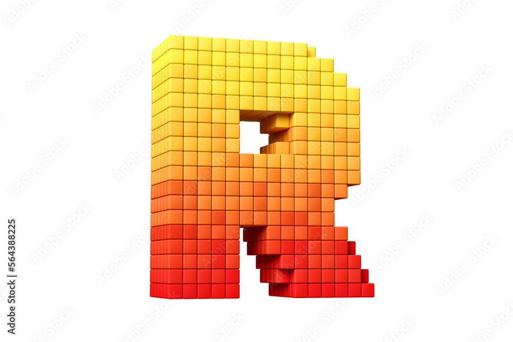 Retro futuristic display style pixel art font letter R in yellow to ...