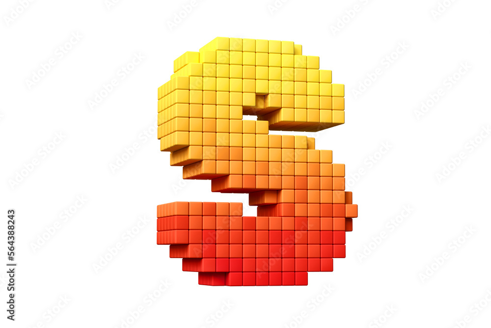 Pixel art font letter S in yellow to orange color scheme. High quality ...