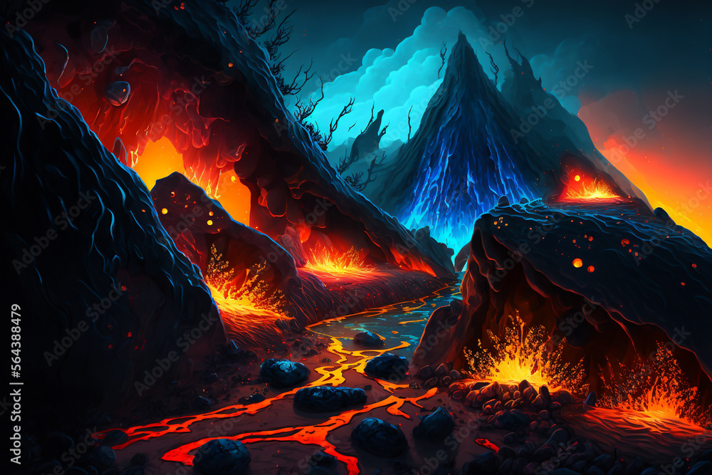 Volcano, lava, magma, background. Generative AI Stock Illustration ...