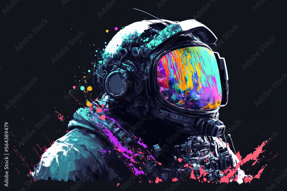 Beautiful painting of an astronaut in in a colorful bubbles galaxy on a ...
