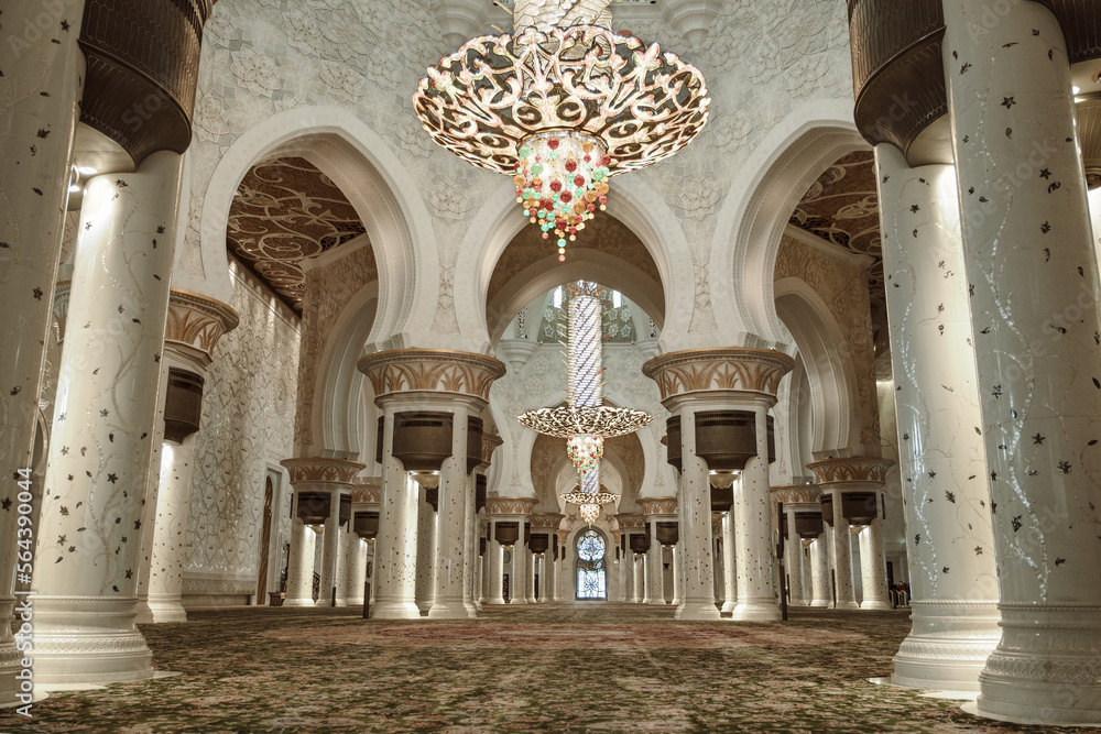 Interior of Sheikh Zayed mosque in Abu-Dhabi. Editorial taken 3 January ...