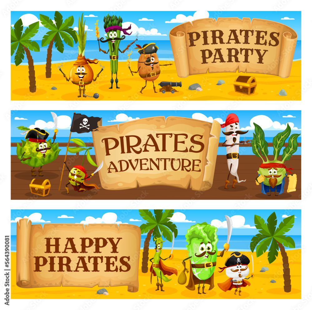 Cartoon vegetable pirates and corsairs characters for treasure island ...