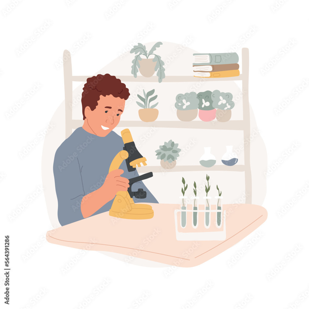Biology isolated cartoon vector illustration. Young researcher looking ...