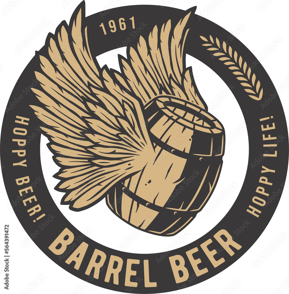 Beer fly barrel with wings for bar. Original brew design with craft ...