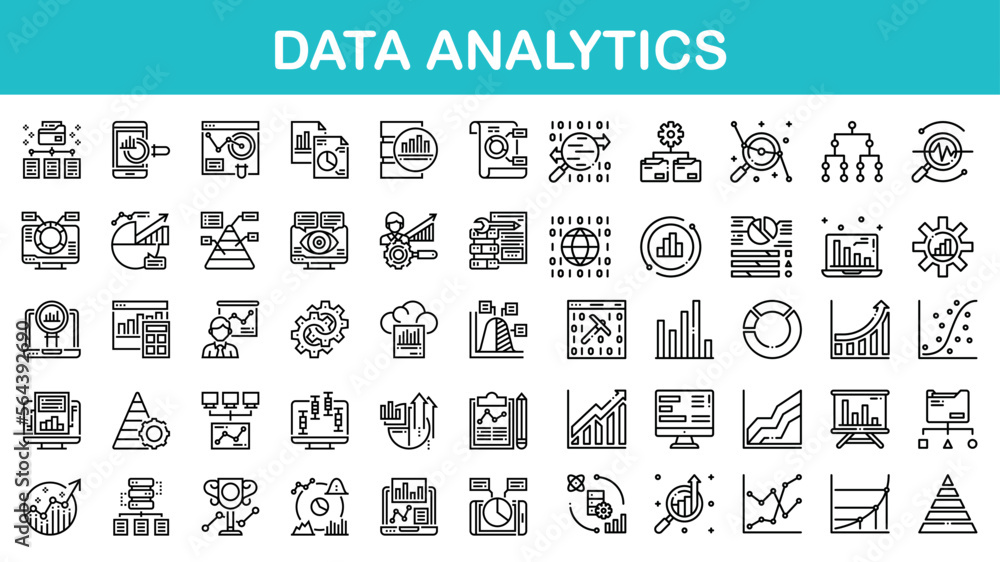 Big data analysis thin line icon set. Growth, Data processing outline ...