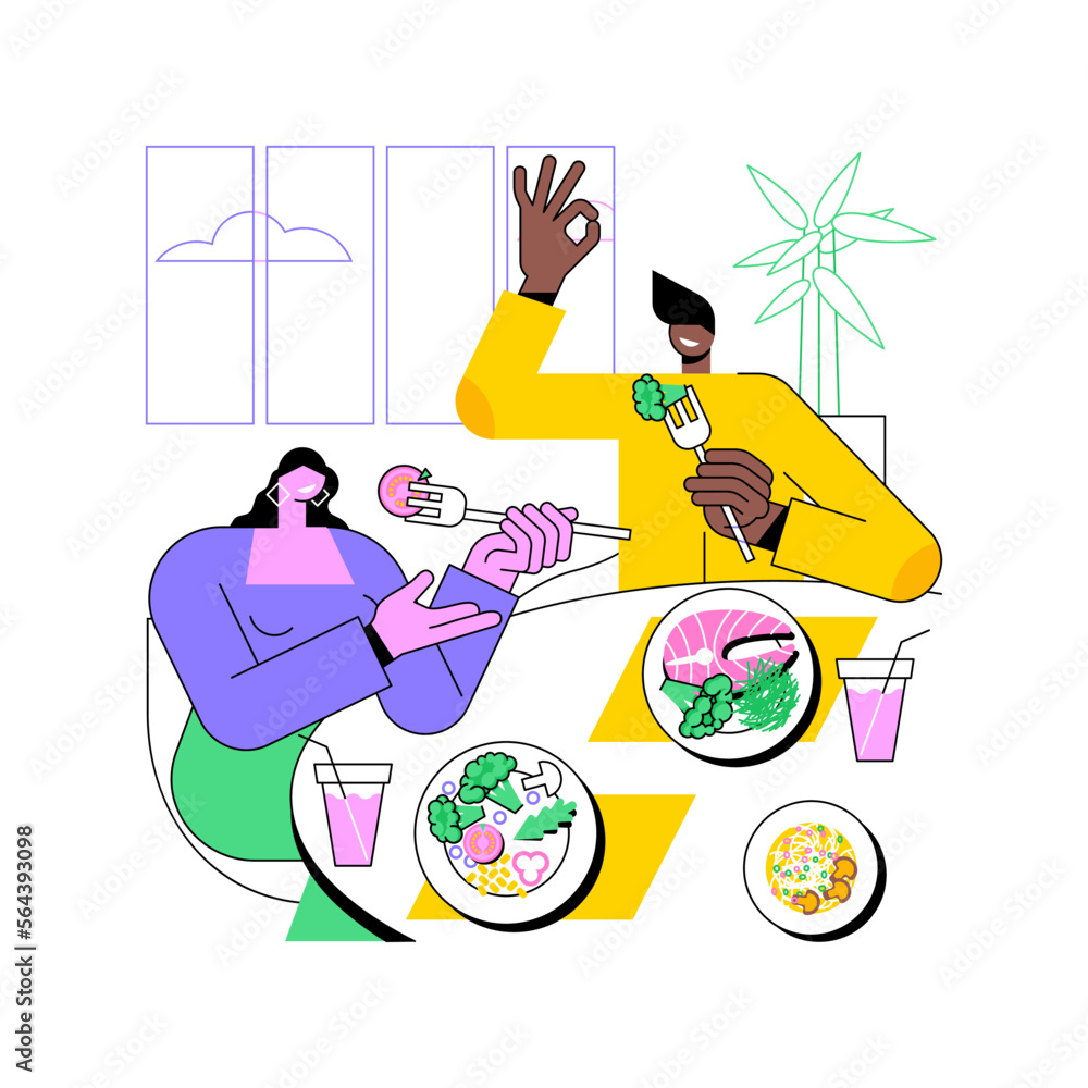 Vegetarian meal isolated cartoon vector illustrations. People eating ...