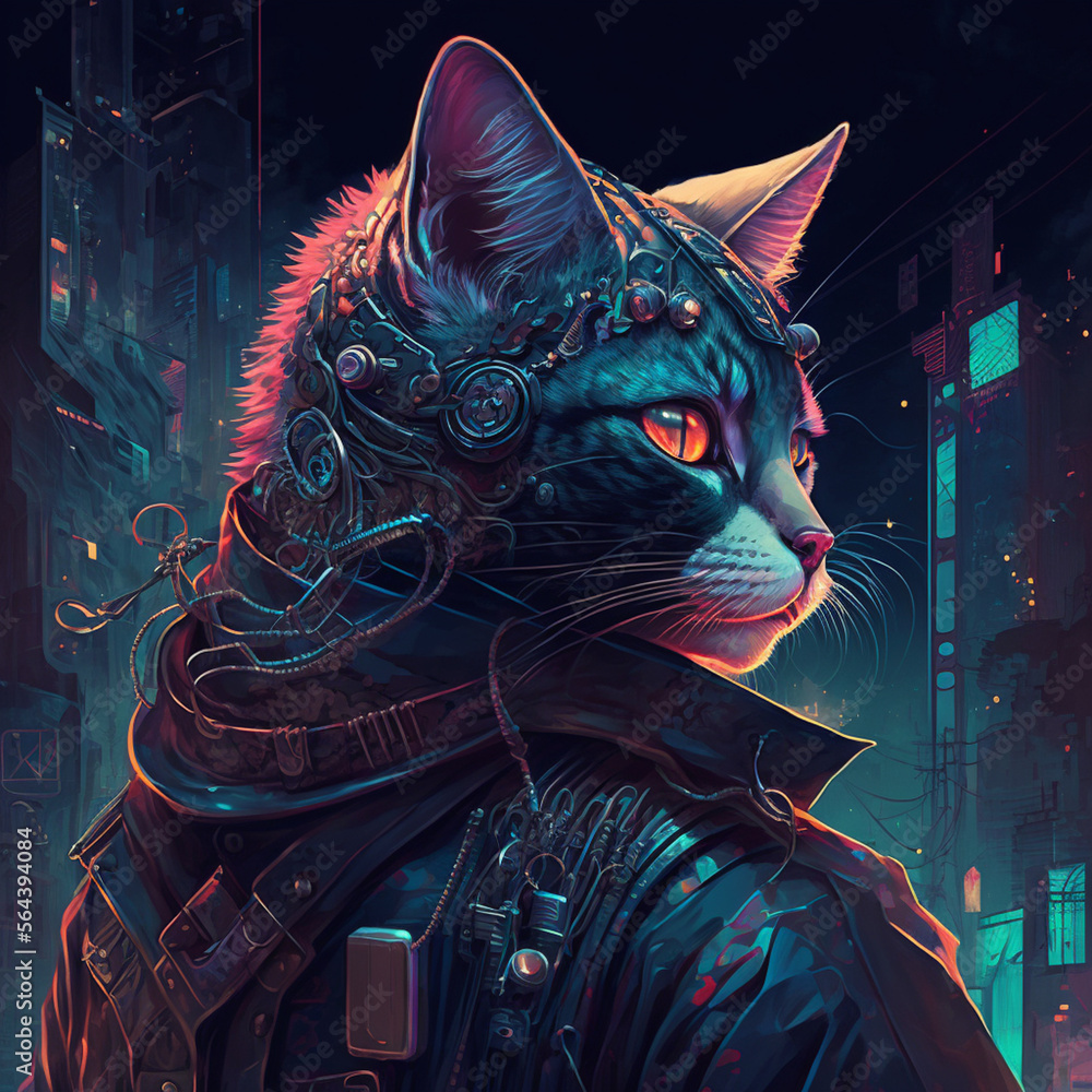 cyberpunk cat in the future, animal of the future Stock Illustration ...