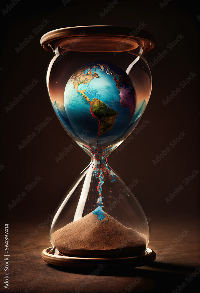 Hourglass. Environment concept. Care of planet earth. Generative AI. (1 ...