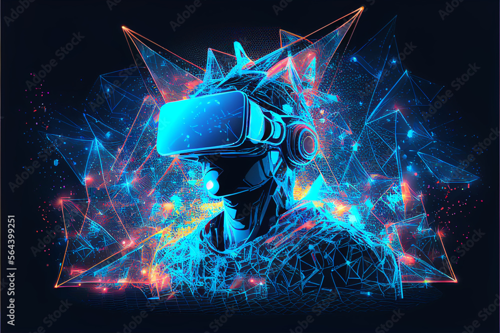 Man wearing virtual reality VR headset goggles 3D illustration with ...
